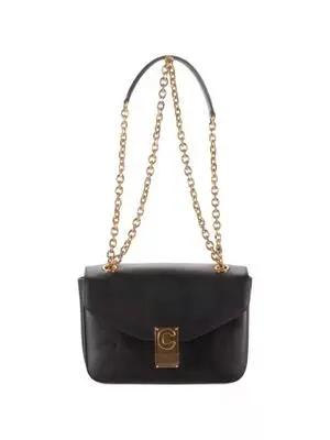 Celine C Chain Flap Leather Shoulder Bag - Black