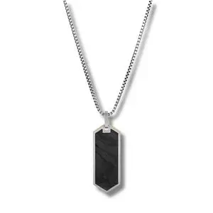 Tateossian Automobili Lamborghini Hex Necklace In Titanium With Forged Carbon Fibre - Silver