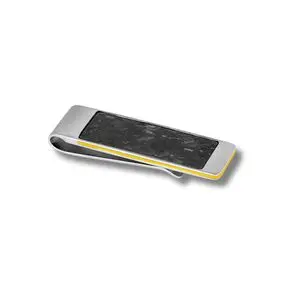 Tateossian Automobili Lamborghini Hex Money Clip In Forged Carbon Fibre With Black & Yellow Enamel - Silver