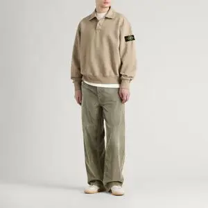 Stone Island Tubular Cotton Garment Dyed Polo Sweatshirt - Biscuit