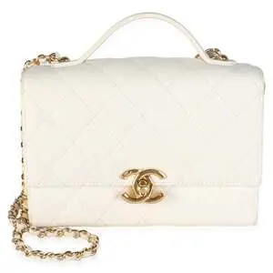 CHANEL White Quilted Lambskin Mini Golden Plate Flap Bag