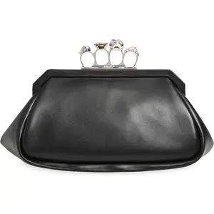 Alexander McQueen Knuckle Soft Leather Clutch - Black/silver