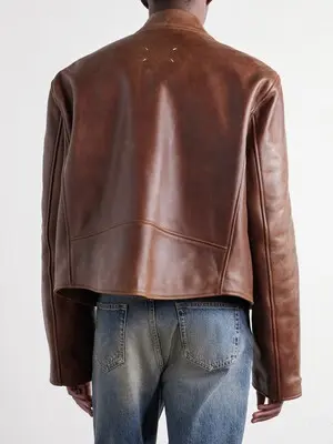 MAISON MARGIELA Cropped Distressed Full-grain Leather Biker Jacket