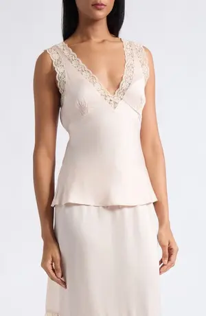 Posse Blake Silk Tank Top With Lace Trim