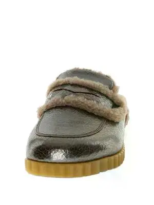 VOILE BLANCHE Freia Crackle-effect Shearling-trim Mules