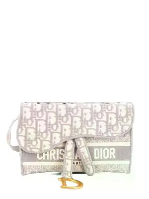 Dior Saddle Slim Pouch Logo Embroidered Oblique Canvas Belt Bag - Grey