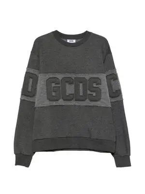 Gcds Logo-patch Raw-edge Sweatshirt - Grey