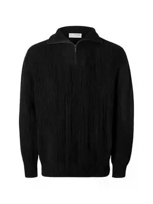 SELECTED Ribbed-knit Half-zip Sweater - Black