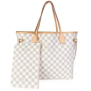 LOUIS VUITTON Rose Ballerine Damier Azur Canvas Neverfull MM Beige