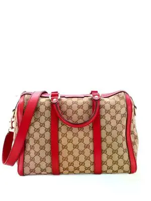 Gucci Convertible Joy Boston Bag Gg Canvas With Leather Medium Satchel - Brown