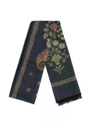Kiton Floral-print Paisley Scarf - Blue