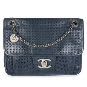 Chanel Navy Perforated Calfskin Up In The Air Flap Bag