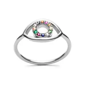 WITH LOVE DARLING Rainbow Eye Ring - Silver