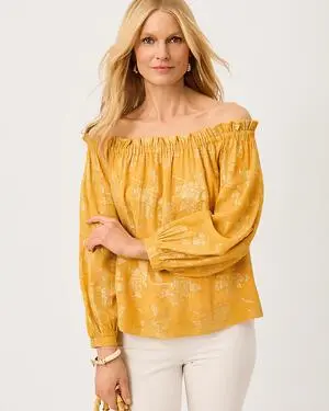 Lilly Pulitzer® Kalinda Off-the-shoulder Top In Relaxed Fit, Long Sleeves - Yellow