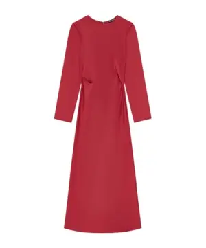 Emporio Armani Satin-finish Long-sleeve Midi Dress - Red