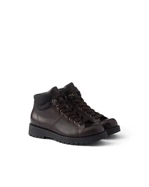 Prada Lace-up Leather And Re-nylon Booties