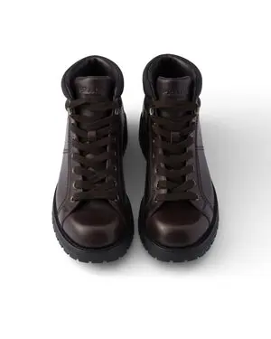Prada Lace-up Leather And Re-nylon Booties