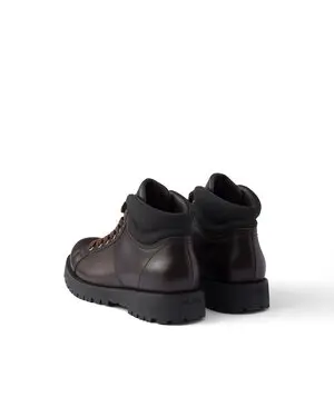Prada Lace-up Leather And Re-nylon Booties