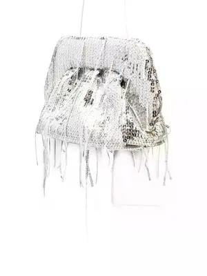 THEMOIRE Small Bios Sequin-embellished Fringed Clutch Bag - Silver