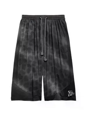 TRIPLE SEVENS Leopard-print Drawstring Shorts - Grey