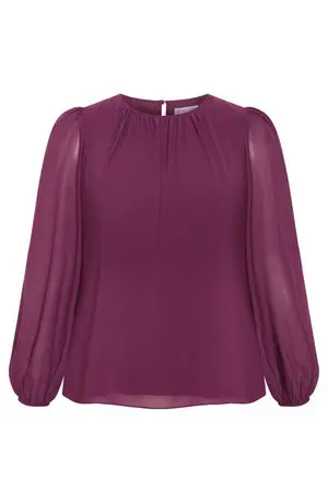 City Chic Kelly Sheer Sleeve Top - Jam