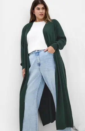 City Chic Goldie Longline Cardigan - Hunter