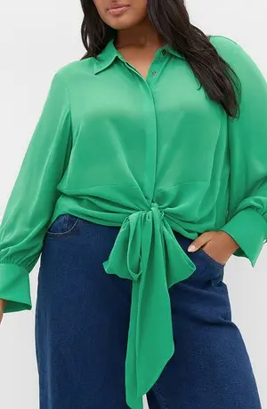 City Chic Jane Tie Hem Shirt - Kelly Green