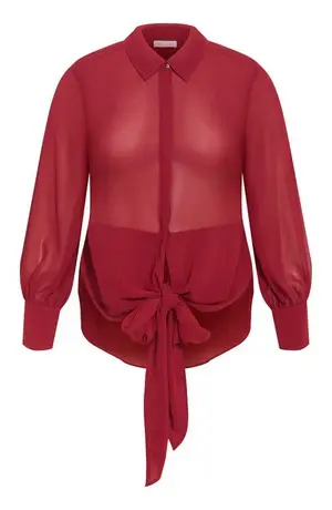 City Chic Jane Tie Hem Shirt - Sienna