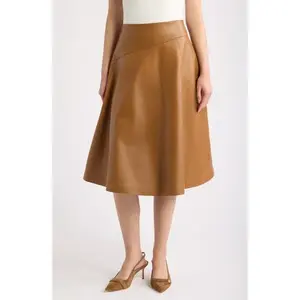 BOSS Sekana Leather Midi Skirt - Rubber