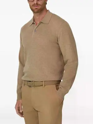 Boggi Milano Knitted Polo Shirt In Cashmere Wool - Neutrals