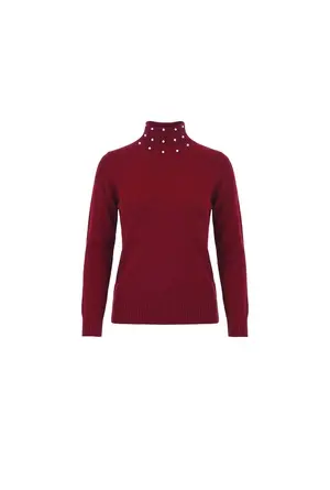 JAMES LAKELAND Pearl Neck Jumper Burgundy - Red