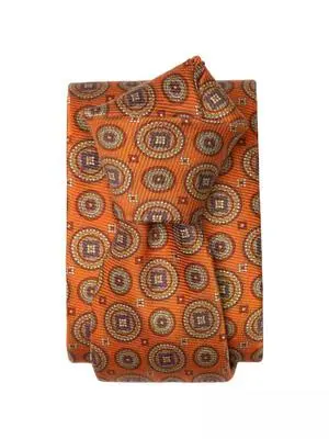 ELIZABETTA Farnese Medallion-print Silk Tie - Orange