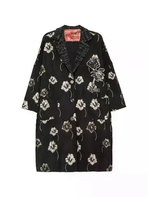 5 PROGRESS Floral-jacquard Bouclé-panel Coat