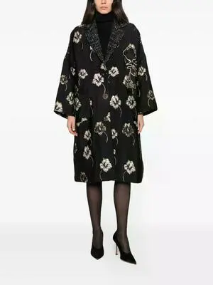 5 PROGRESS Floral-jacquard Bouclé-panel Coat
