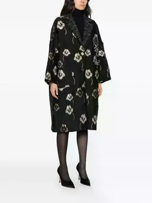 5 PROGRESS Floral-jacquard Bouclé-panel Coat