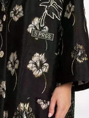 5 PROGRESS Floral-jacquard Bouclé-panel Coat