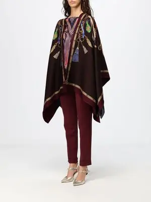 Etro Ethnic Print Wool-blend Cape With Asymmetrical Hem