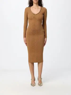 Elisabetta Franchi Slim Fit Jersey Midi Sheath Dress With Long Sleeves