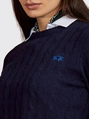 LA MARTINA Virgin Wool And Cashmere Crewneck Jumper With Embroidered Logo