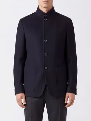 Zegna Single-breasted Pure Cashmere Blazer With Mandarin Collar - Blue