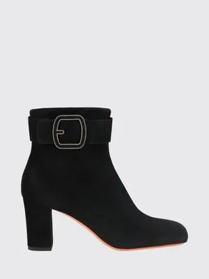Santoni Ankle Boots In Suede Leather With A Rounded Toe And Block Heel