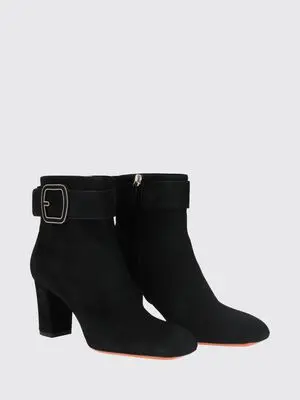 Santoni Ankle Boots In Suede Leather With A Rounded Toe And Block Heel