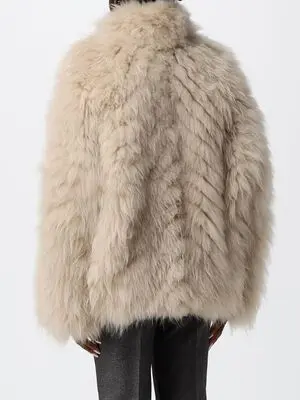Simonette Ravizza Falk V-neck Short Jacket In Goat Fur - Biscuit