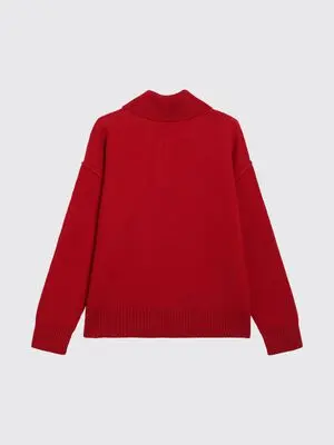 AMI Paris Long-sleeved Wool Knit Polo Shirt With Contrasting Logo - Red