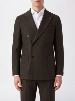 Tagliatore Double-breasted Blazer In Wool Blend With Patch Pockets And Lapels - Brown
