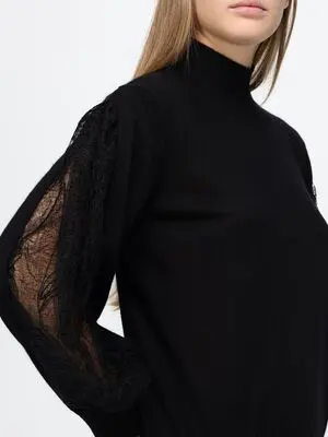 Fabiana Filippi Cashmere And Silk Jumper With Balloon Sleeves And Lace