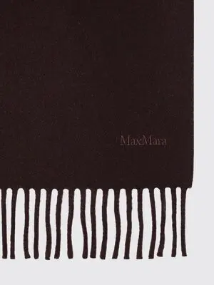 Max Mara Pure Wool Scarf With Fringes And Contrast Logo - Camel