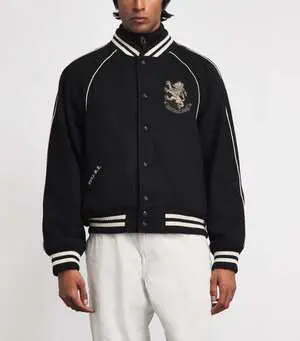 Polo Ralph Lauren Wool-blend Bullion-patch Bomber Jacket - Black