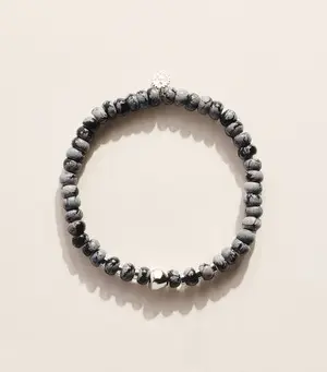 Tateossian Sterling Silver And Snowflake Obsidian Bracelet