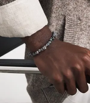 Tateossian Sterling Silver And Snowflake Obsidian Bracelet